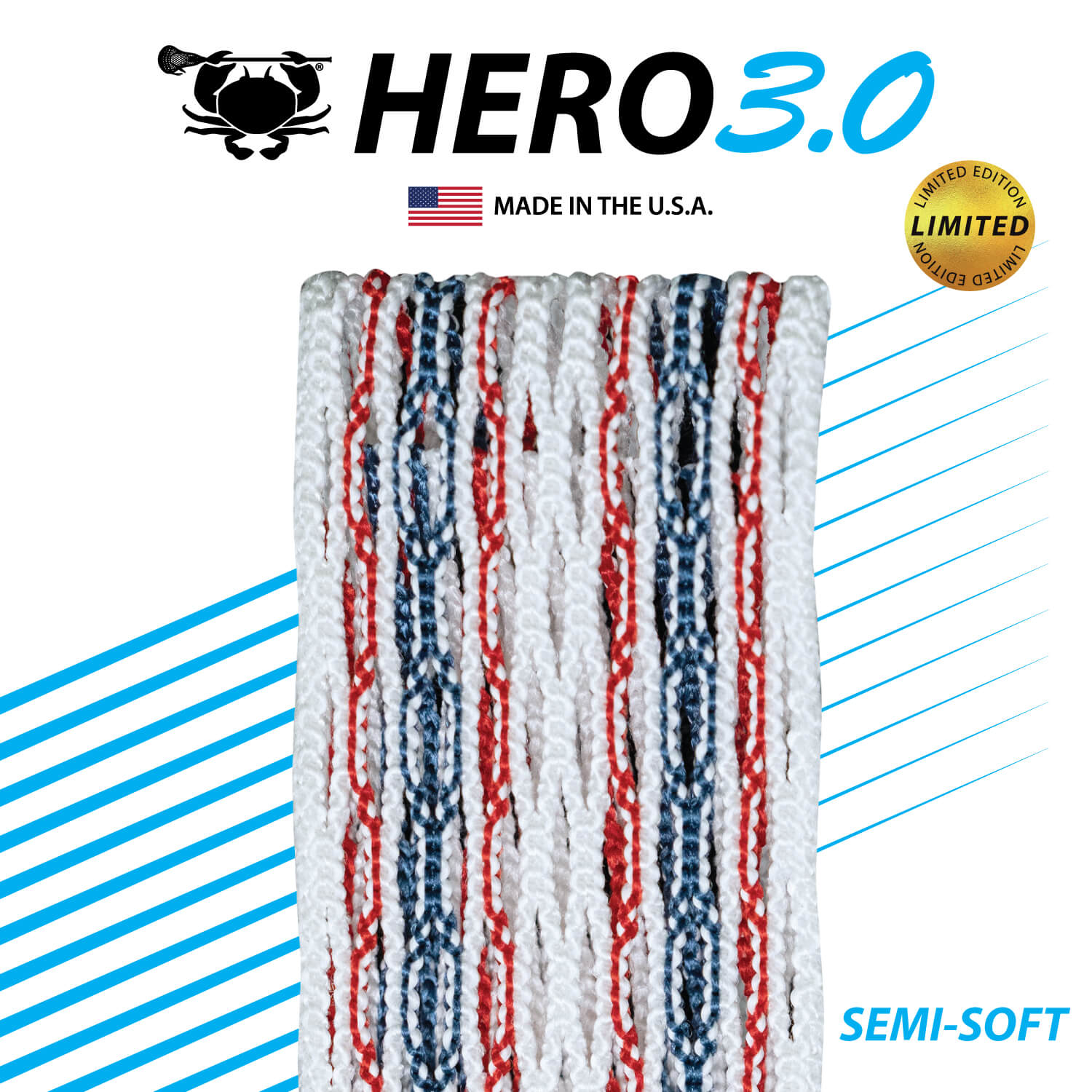 ECD Hero 3.0 USA 2023 LE Semi-Soft Lacrosse Mesh | Top String Lacrosse